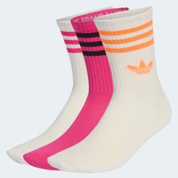 Sportsocken adidas originals "3S CREW S 3P", Herren, Gr. XL, sanftes wei&szlig;, shock pink, sanftes wei&szlig;, Obermaterial: 49% Baumwolle, 48% Polyester, 2% Elasthan, 1% Polyamid, Socken Sportsocken, f&uuml;r Laufen, kn&ouml;chellang, mit 3-Streifen und Trefoil Logo