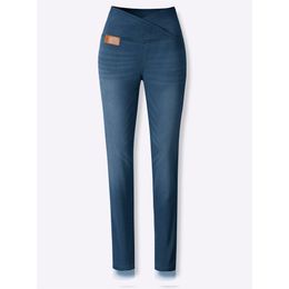 Bequeme Jeans Casual Looks, Damen, Gr. 20, Kurzgr&ouml;&szlig;en, blau (blau, bleached), 81% Baumwolle, 17% Polyester, 2% Elasthan, unifarben, lang, Jeans