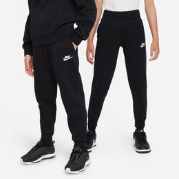 Sporthose Nike Sportswear "Nike Sportswear Club Fleece Big Kids' Joggers", M&auml;dchen, Gr. M (140/146), N-Gr, schwarz-wei&szlig; (schwarz, wei&szlig;), Obermaterial: 80% Baumwolle, 20% Polyester, Hosen Sporthose