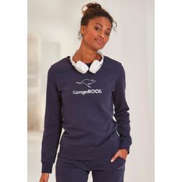 Sweatshirt Kangaroos, Damen, Gr. 32/34, blau (marine), Interlock, Obermaterial: 60% Baumwolle, 40% Polyester, unifarben, Basic, Sweatshirts Sweatshirt, mit Kontrastfarbenem Logodruck, Loungeanzug