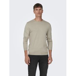 Only & Sons Rundhalspullover ONLY & SONS "ONSWYLER LIFE REG 14 LS CREW KNIT NOOS", Herren, Gr. M, beige (silber lining), Feinstrick, Obermaterial: 78% Viskose, 22% Polyester, meliert, regular fit normal, Rundhals, Rippb&uuml;ndchen, Pullover Rundhalspullover, Viskosemischung, regular fit