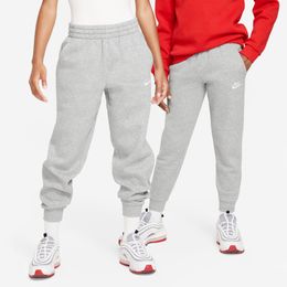 Sporthose Nike Sportswear "Nike Sportswear Club Fleece Big Kids' Joggers", M&auml;dchen, Gr. L (152/158), N-Gr, grau (dk grau heather, base grau, wei&szlig;), Obermaterial: 80% Baumwolle, 20% Polyester, Hosen Sporthose