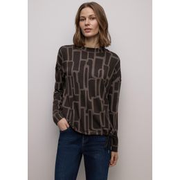 Langarmshirt Street One, Damen, Gr. 34, schwarzest braun, Stoff, 63% Polyester, 34% Viskose, 3% Elasthan, comfort fit normal, Rundhals, B&uuml;ndchen, Shirts Langarmshirt, mit grafischem Muster