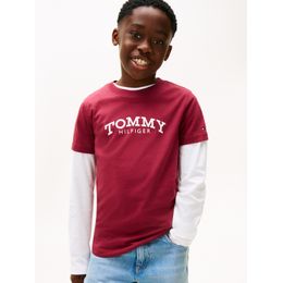 T-Shirt Tommy Hilfiger, M&auml;dchen, Gr. 3 (98), rich cherry, Single Jersey, Obermaterial: 100% Baumwolle, unifarben, regular fit normal, Rundhals, eingesetzt abgesteppte Kante, Shirts T-Shirt, Regular fit, f&uuml;r Kinder bis 16 Jahre, Druck