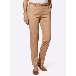 Chinohose Inspirationen, Damen, Gr. 44, Normalgr&ouml;&szlig;en, braun (camel), 98% Baumwolle, 2% Elasthan, unifarben, Hosen Chinohose