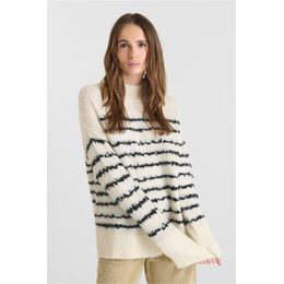 Strickpullover Le Temps Des Cerises "AUGUST", Damen, Gr. XS, beige, schwarz, 32% Wolle, 32% Leinen, 30% Polyamid, 6% Elasthan, mehrfarbig, unifarben, Rundhals, Pullover Strickpullover, mit tollem Streifen-Design