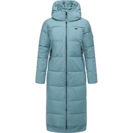 Wintermantel Ragwear "Patrise", Damen, Gr. S (36), graublau, Obermaterial: 100% Polyester; Innenfutter: 100% Polyester; Wattierung: 100% Polyester, bequem wadenlang, hoch geschlossener Ausschnitt, &Auml;rmel ohne &Auml;rmelschlitz normaler Saum, M&auml;ntel Wintermantel, Extralanger Damen Winter Steppmantel mit Gehschlitzen, Topseller