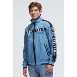 Outdoorjacke CAMP DAVID, Herren, Gr. 4XL, electric sky, Web, Material: 55% Baumwolle, 45% Polyamid, Futter Rumpf: 100% Polyamid, Futter &Auml;rmel: 100% Polyester, bedruckt, bestickt, regular fit normal, eingesetzt Rippb&uuml;ndchen, Jacken Outdoorjacke, mit Stehkragen & Rei&szlig;verschlusstaschen