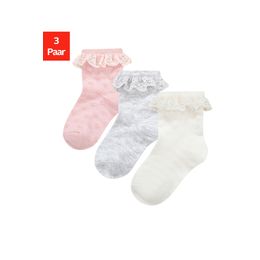 H.I.S. Socken H.I.S, Damen, Gr. 10-14, 1x grau melange, 1x rosa, 1x ecru, Baumwollmischung, elastisch, Socken Socken, mit feinem Ajour Strickmuster und kleiner R&uuml;sche