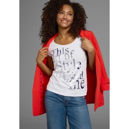 T-Shirt Laura Scott, Damen, Gr. 34, wei&szlig;, Jersey, Obermaterial: 95% Baumwolle, 5% Elasthan, bedruckt, sehr figurbetont h&uuml;ftlang, Rundhals, abgesteppt, Shirts T-Shirt, sehr figurbetonte Passform, mit Rundhalsausschnitt