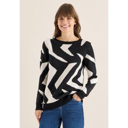 Strickpullover Cecil, Damen, Gr. L (42), schwarz, Web, 39% Polyacryl, 37% Baumwolle, 15% Polyester, 9% Nylon, gemustert, normal normal, Rundhals, Rippb&uuml;ndchen, Pullover Strickpullover, mit grafischem Muster