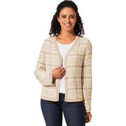 CR&Eacute;ATION L Damen Strickjacke in H&auml;kel-Optik sand-wei&szlig; Gr&ouml;&szlig;e 38