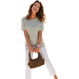 CR&Eacute;ATION L Damen Print-Shirt in Baumwoll-Modal-Mischung ecru-khaki-bedruckt Gr&ouml;&szlig;e 38