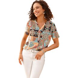 CR&Eacute;ATION L Damen Kurzarm-Bluse in Patch-Optik mint-apricot-bedruckt Gr&ouml;&szlig;e 40