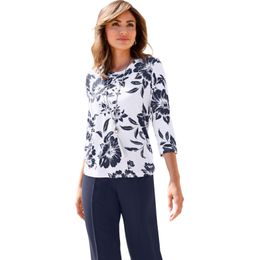 CR&Eacute;ATION L Damen Print-Shirt mit Bl&uuml;ten-Dessin wei&szlig;-marine-bedruckt Gr&ouml;&szlig;e 36
