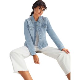 CR&Eacute;ATION L Damen Jeansjacke mit Glitzersteinen blue-bleached Gr&ouml;&szlig;e 38