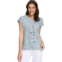 CR&Eacute;ATION L Damen Print-Shirt mit &Auml;rmel-Aufschlag hellblau-bedruckt Gr&ouml;&szlig;e 40