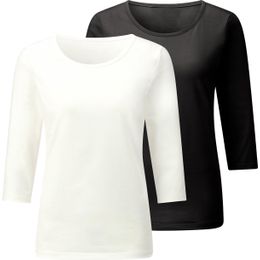 CR&Eacute;ATION L Damen 3/4-Arm-Shirt im 2er-Pack schwarz + ecru Gr&ouml;&szlig;e 38