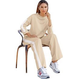 CR&Eacute;ATION L Damen Stehkragenshirt mit Kontraststreifen sand-wei&szlig; Gr&ouml;&szlig;e 38