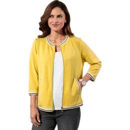 Damen Sweatjacke mit gestreiften B&uuml;ndchen sonnengelb, Gr&ouml;&szlig;e 36