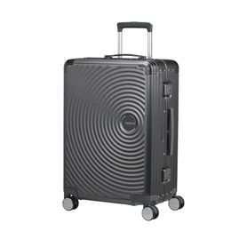 Hartschalen-Trolley American Tourister "SOUNDBOX ALU, verschiedene Gr&ouml;&szlig;en und Farben", Damen, Gr. B/H/T: 47cm x 68cm x 29cm 73 l, brushed anthrazit, Aluminium, Koffer, Hartschalen-Koffer zwei TSA-Schl&ouml;sser Aluminium-Koffer
