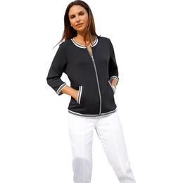 CR&Eacute;ATION L Damen Sweatjacke mit gestreiften B&uuml;ndchen schwarz Gr&ouml;&szlig;e 36
