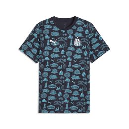 T-Shirt Puma "Olympique de Marseille FtblCulture T-Shirt mit Allover-Print", Damen, Gr. XS, new navy wei&szlig; blau, Obermaterial: 100% Baumwolle; Rippe: 25% Polyester, 75% Baumwolle, bedruckt, regular fit, Rundhals, Shirts T-Shirt