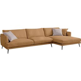 Ecksofa Egoitaliano "Sophia, Designsofa mit extrakomfortablem Sitzkomfort, Breite 274cm", braun (tan), B:274cm H:77cm T:154cm, Leder NUVOLE (Echtes Rindsleder). Halbnat&uuml;rliches, halbnarbiges Rindsleder mit einer nat&uuml;rlichen K&ouml;rnung von 1, 2 bis 1, 4 mm. Dieses Leder hat eine weiche, wachsartige Haptik mit mattem Aussehen und einem Wolkeneffekt. Es handelt sich um ein Naturleder, das die urspr&uuml;ngli