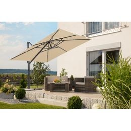 Ampelschirm Schneider Schirme "Rhodos Smart", beige (natur), Obermaterial: 100% Polyester, Standschirme, BxL: 300x300 cm, Alu/Polyester, inkl. Plattenst&auml;nder/Schutzh&uuml;lle