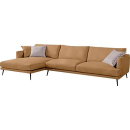 Ecksofa Egoitaliano "Sophia, Designsofa mit extrakomfortablem Sitzkomfort, Breite 274cm", braun (tan), B:274cm H:77cm T:154cm, Leder NUVOLE (Echtes Rindsleder). Halbnat&uuml;rliches, halbnarbiges Rindsleder mit einer nat&uuml;rlichen K&ouml;rnung von 1, 2 bis 1, 4 mm. Dieses Leder hat eine weiche, wachsartige Haptik mit mattem Aussehen und einem Wolkeneffekt. Es handelt sich um ein Naturleder, das die urspr&uuml;ngli