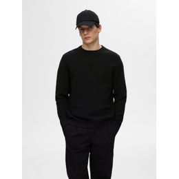Rundhalspullover Selected "SLHROSS LS KNIT STRUCTURE CREW NECK NOOS", Damen, Gr. XL, schwarz, Strick, Obermaterial: 100% Baumwolle, unifarben, regular fit normal, Rundhals, Rippb&uuml;ndchen, Pullover Rundhalspullover, Baumwolle, regular fit