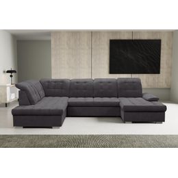 Wohnlandschaft WERK2 "Kordula-New Multifunktion Couch, Breite 332cm, bequem, U-Form", grau (anthrazit), B:332cm H:105cm T:217cm, 92% Polyester, 8% Nylon, Sofas, Wohnlandschaft, Sofa in U-Form mit Schlaffunktion & Bettkasten, Schlafcouch, Topseller