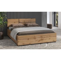 Bett OTTO HOME "Cross, moderner Bettrahmen", braun (wotan eiche, wotan eiche, schwarz, wotan eiche), B:164cm H:91cm L:205cm, Betten, Bett, Doppelbett in zwei Gr&ouml;ssen, stabiles Bettgestell