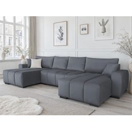 Wohnlandschaft Home Affaire "U-Form Bello", anthrazit, B:347cm, 100% Polyester, Sofas, Wohnlandschaft, mit Bettfunktion, Bettkasten Frei im Raum stellbar und Federkern
