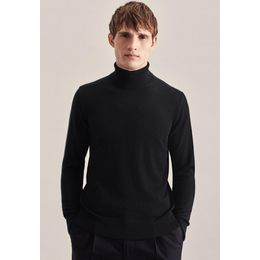Strickpullover Seidensticker "Schwarze Rose", Herren, Gr. M, schwarz, 100% Wolle, unifarben, regular fit, Rundhals, Pullover Strickpullover, 1/1 Rollkragen Uni