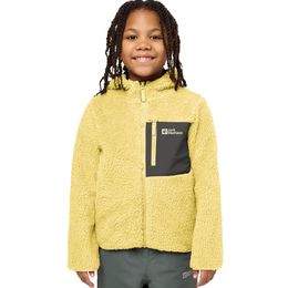 Fleecejacke Jack Wolfskin "ICE CURL HOOD JACKET K", Jungen, Gr. 116, lemon ice, Fleece, Obermaterial: 100% Polyester, normal, hoch geschlossener Ausschnitt, eingesetzt eingefasste Kante, Jacken Fleecejacke, mit Kapuze, mit Brusttasche mit Rei&szlig;verschluss