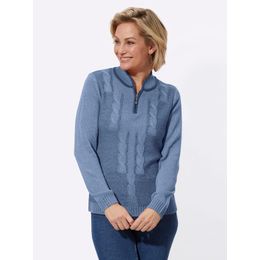 Stehkragenpullover Classic Basics "Pullover", Damen, Gr. 48, blau (bleu, meliert), 100% Polyacryl, gemustert, Pullover Stehkragenpullover