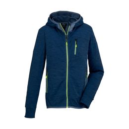 Strickjacke Killtec "KOS 159 BYS FLX JCKT", Jungen, Gr. 164, blau (ocean), Obermaterial: 100% Polyester, Strickjacken Strickjacke, Melange Optik, farbige Akzente, elastisch, Kinnschutz, Taschen