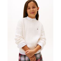 Strickpullover Tommy Hilfiger "CABLE SWEATER", Kinder, Gr. 5 (110), ivory silk, Strick, Obermaterial: 100% Baumwolle, unifarben, regular fit normal, Rundhals, eingesetzt B&uuml;ndchen, Pullover Strickpullover, Kinder bis 16 Jahre