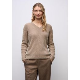 V-Ausschnitt-Pullover Street One, Damen, Gr. 34, mocha glow, Stoff, 55% Polyester, 45% Baumwolle, unifarben, normal normal, V-Ausschnitt, B&uuml;ndchen, Pullover, Grobstrick
