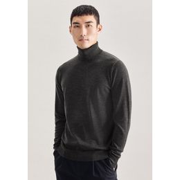 Strickpullover Seidensticker "Schwarze Rose", Herren, Gr. S, grau, 100% Wolle, unifarben, regular fit, Rundhals, Pullover Strickpullover, 1/1 Rollkragen Uni