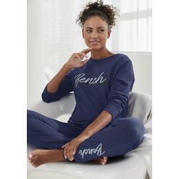 Sweatshirt BENCH. LOUNGEWEAR, Damen, Gr. 32/34, blau (navy), Interlock, Obermaterial: 60% Baumwolle, 40% Polyester, Basic, bequem h&uuml;ftlang, Rundhals, Rippb&uuml;ndchen, Sweatshirts Sweatshirt, mit Logodruck und Stickerei, Loungewear