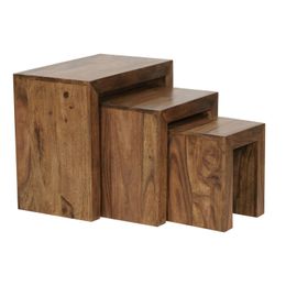 Wohnling WL1.205 Satztisch 3er Set Massivholz Sheesham 30 cm x 50 cm x 45 cm
