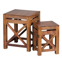 Wohnling WL1.561 Beistelltisch PALI (2er Set) Massiv-Holz Sheesham 40 cm x 40 cm x 50 cm