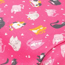 buttinette Baumwoll-Jersey &bdquo;Katzen&ldquo; mit Elasthan, rosa-color