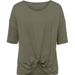 Heine Witt Damen Kurzarmshirt mit Knoten-Optik, khaki, Gr&ouml;&szlig;e 36