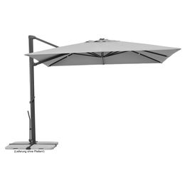 Schneider Ampelschirm Rhodos Smart Silber 300 x 300 cm 360&deg; drehbar, mit Schutzh&uuml;lle, inkl. Plattenst&auml;nder, pulverbeschichtetes Aluminium-Gestell
