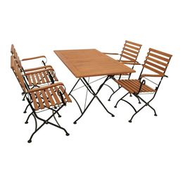 DEGAMO Klappgarnitur HOFGARTEN 5-teilig, Flachstahl schwarz + Eukalyptus, FSC&reg;-zertifiziert