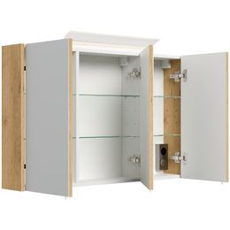 Posseik Spiegelschrank 120cm inkl. Design LED-Lampe und Glasb&ouml;den weiss hochglanz