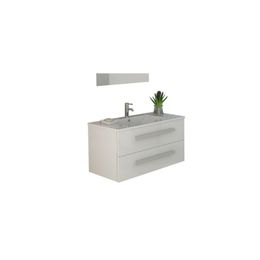 Jet-Line Badset LOCARNO weiss Badm&ouml;bel hochglanz Keramik Waschbecken 79.5 cm